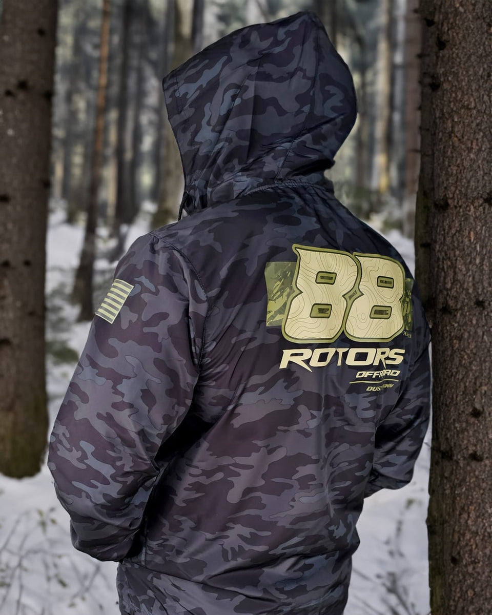 88 ROTORS OFFROAD x DUST TIL DAWN Adult Black Camo Lightweight Windbre ...