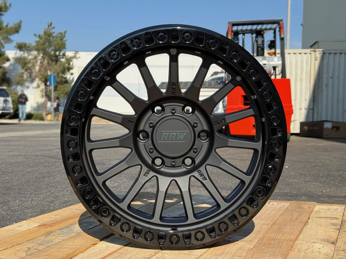 RRW RR7-V FLOW FORMED 17X8.5 +25 MATTE BLACK FACE GLOSS BLACK RING (6X ...